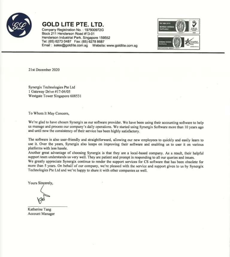 Gold Lite Pte. Ltd. - Synergix Technologies ERP System - Synergix ...