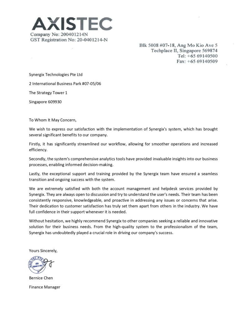 Axis-Tec Pte Ltd - Synergix Technologies ERP System